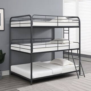 Full Loft Bed Frame Triple Bunk Bed for 3 Black Metal with Guardrail ...