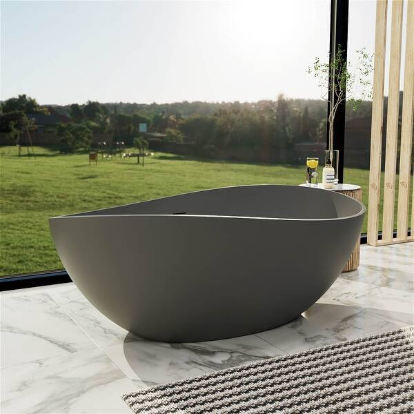 GIVINGTREE 63'' x37''Solid Surface Stone Resin Wave Shaped Freestanding ...