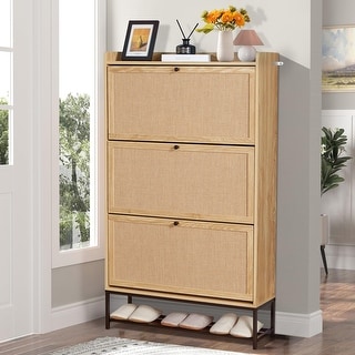 Wooden Shoe Storage Cabinet with triple-tier flip-up drawer - Bed Bath ...