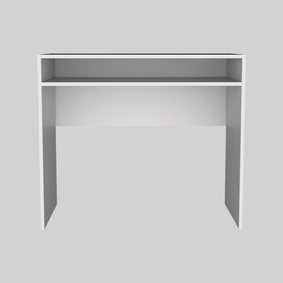 Sleek White Computer Desk with Storage Shelf, Compact and Durable - Bed ...