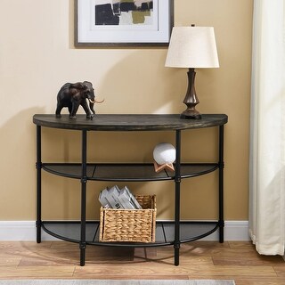 Industrial Console Table, 2-Tier Metal Frame Semi-Circle Accent Table ...