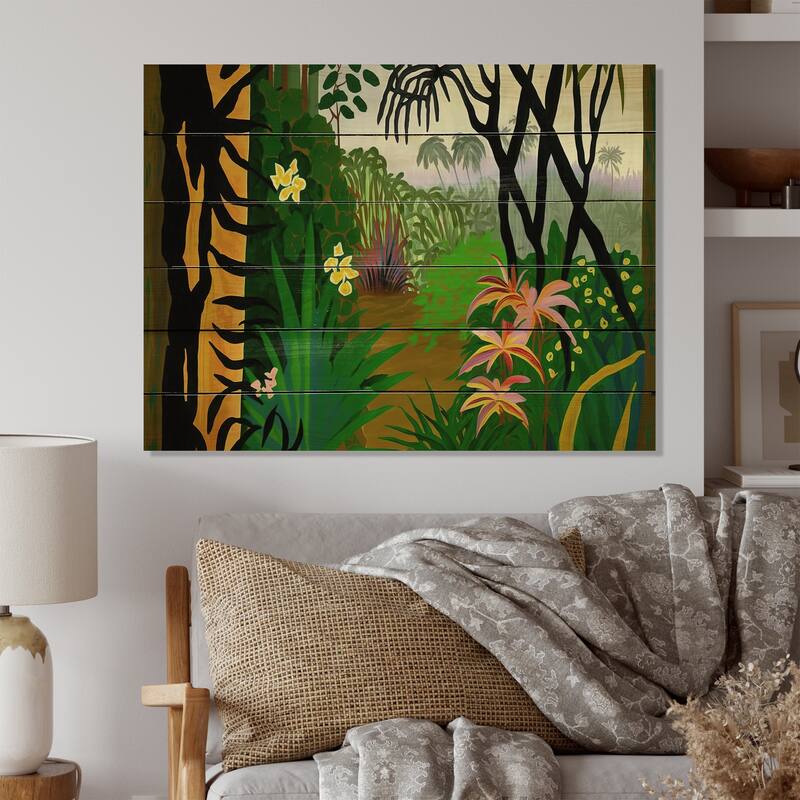 Designart 'Blossoming And Vibrant Jungle Flora IV' Coastal Wood Wall ...