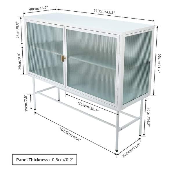 Credenza Sideboard Buffet With Fluted Glass Doors Detachable Shelves ...