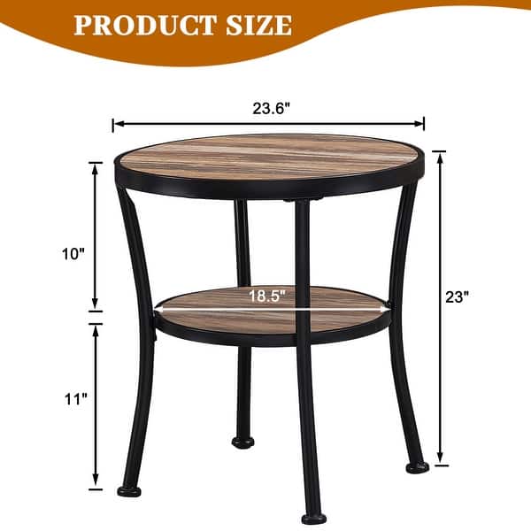 Myhozm Rustic Round End Table with Storage, Industrial Side Table for ...