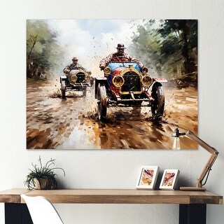 Designart "Red Vintage 1930S Race Car Tracks III" Race Tracks Brown ...
