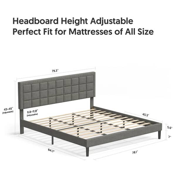 King Size Bed Frame Upholstered Modern Low Profile Platform with Tufted ...