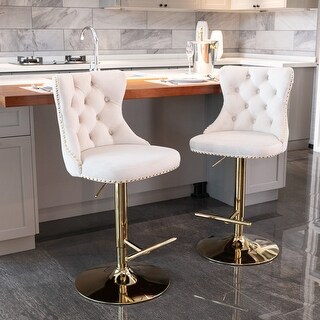 Modern Upholstered Chrome Base Bar Stools with Backs Tufted Adjustable ...