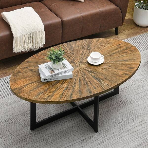Oval Coffee Tables for Living Room, Rustic Coffee Table with Wood ...