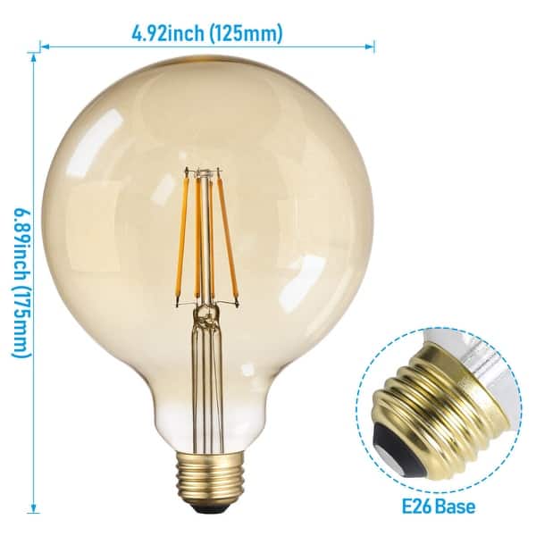 G125 LED Decorative Edison Bulb Dimmable, Amber, E26 Base - 2500K Soft ...