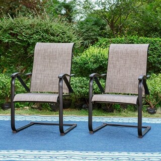 2-Piece Outdoor Patio C-spring Dining Chairs Metal Rocking Frame with ...