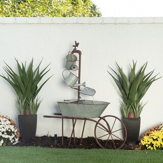 29" x 13" x 36" Rustic Metal Wheelbarrow Fountain Yard Decor, Silver ...