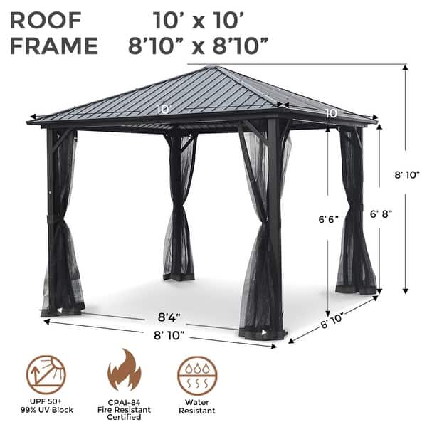 10 ft.x10 ft. Hardtop Steel Outdoor Patio Gazebos for Shade, Black ...
