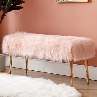 Faux Fur Long Entryway Bench Ottoman Foot Rest Stool/Seat, Modern ...
