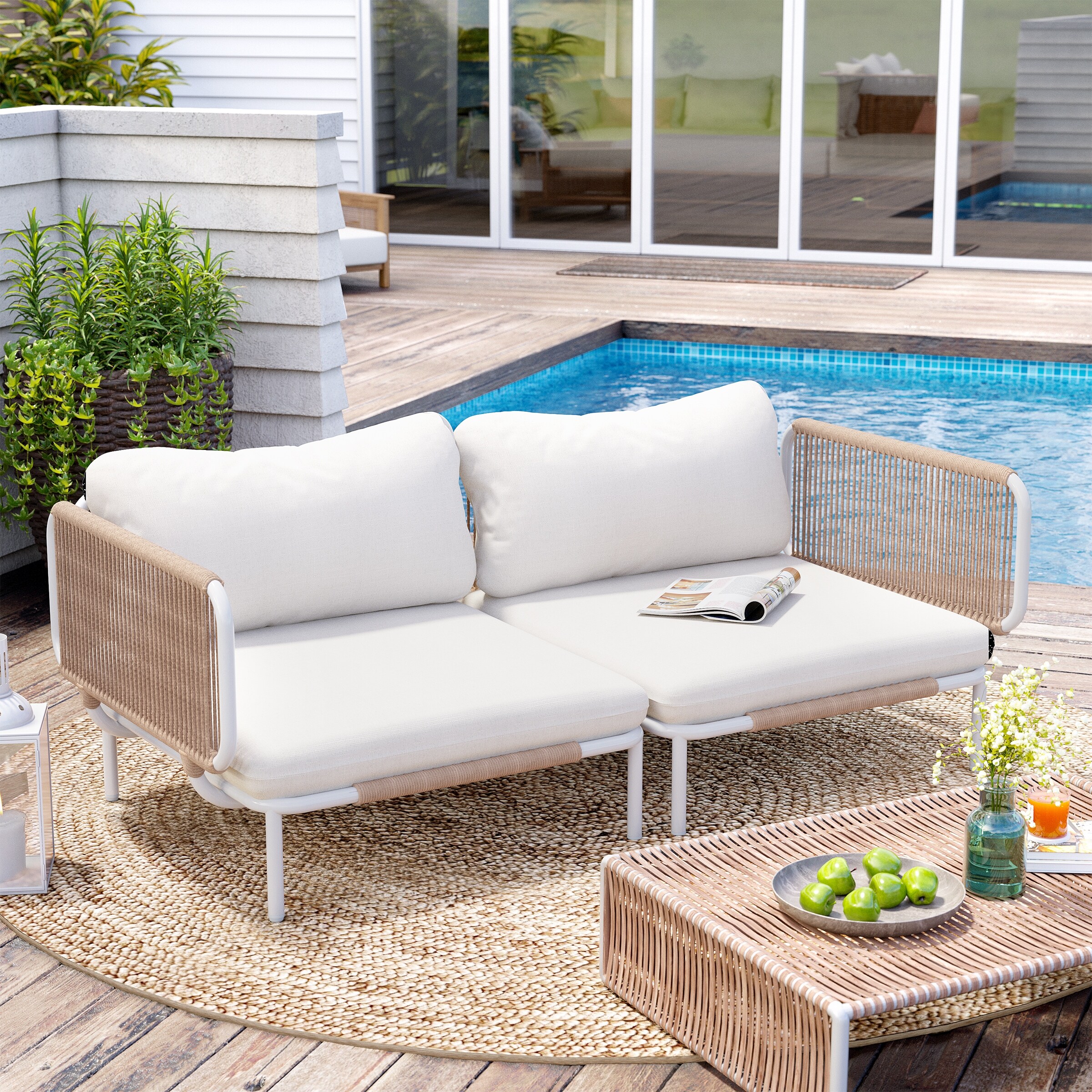 Outdoor Loveseat Composed of Two Chairs Customizable Set by Combining Multiple Chairs Combined by 2 corner chairs