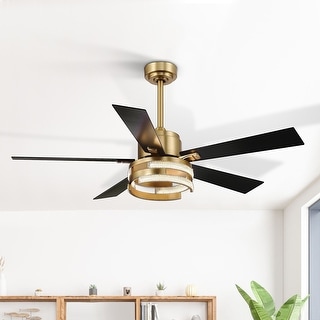 52" 5-Blade Gold Ceiling Fan with LED Lighting Remote Control - 52 inch ...