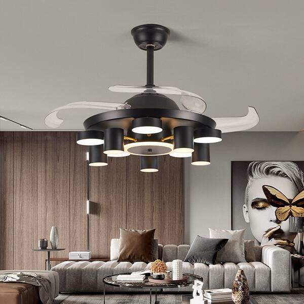 42'' Black Unique Ceiling Fan Retractable Blades with Remote - Bed Bath ...