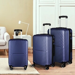 3 piece Hard Case Luggage Expandable Camp Trunks, Dark Blue - Bed Bath ...