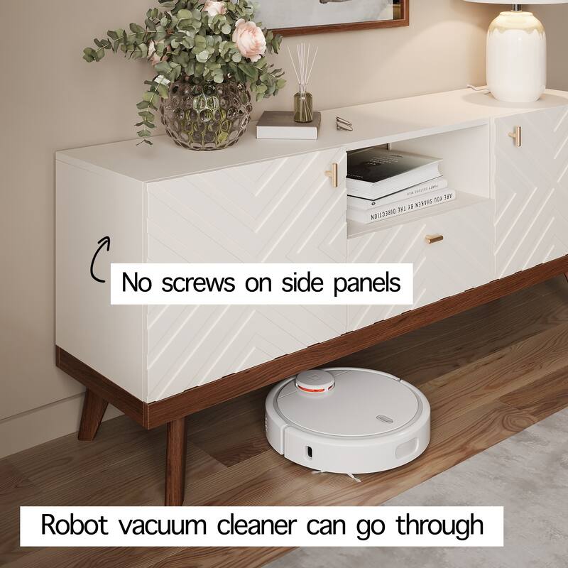 Living Skog Alba Beige TV Stand Console with Drawer Fits TV's up to 65 ...