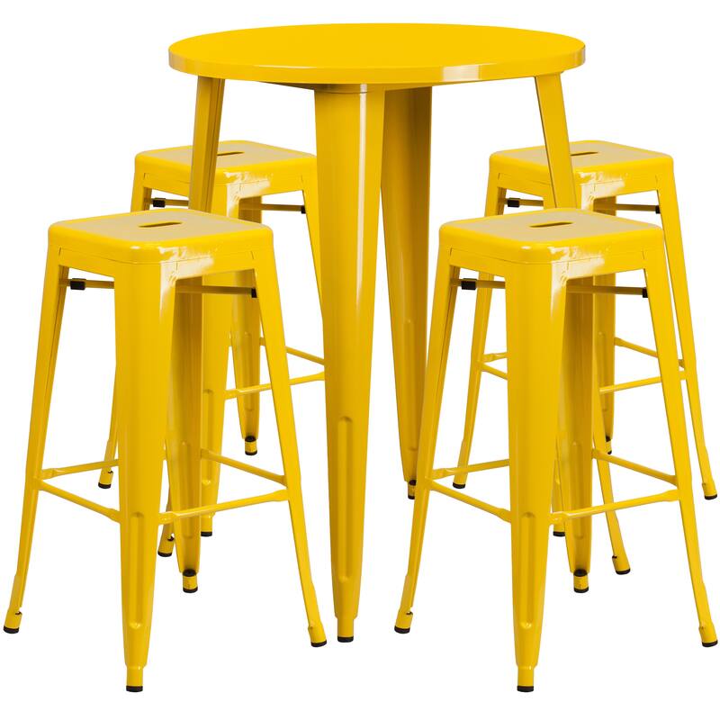 30-inch Indoor/ Outdoor 5-piece Round Metal Table and Stools Set ...