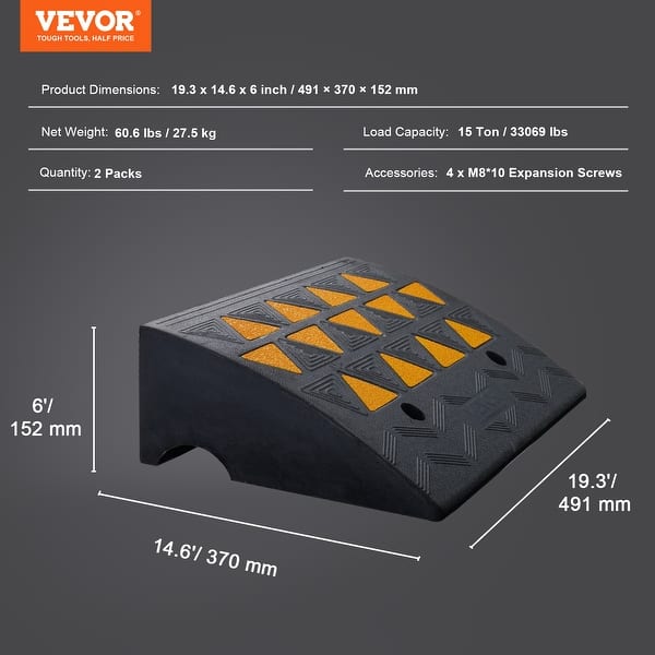 VEVOR Rubber Curb Ramp 1or2 Pack Rise Height Heavy-Duty 33069 lbs/15 T ...