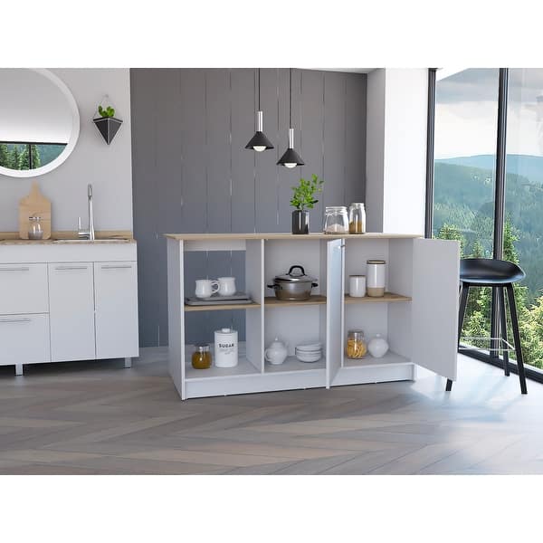 Wood Tabletop Kitchen Island with Two Cabinets Dining Table - Bed Bath ...