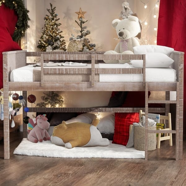 Wood Full Size Loft Bed with Hanging Clothes Racks, Rustic Natural ...