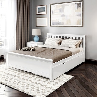 Plank and Beam Queen Bed with Storage Drawers and Slat Headboard - Bed ...