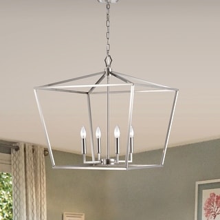4-Light 23 in Brushed Nickel Lantern Cage Farmhouse Chandelier ...