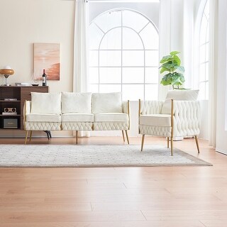 Handmade Woven Velvet Back and Sides Sofa Set with One Accent Chair and ...