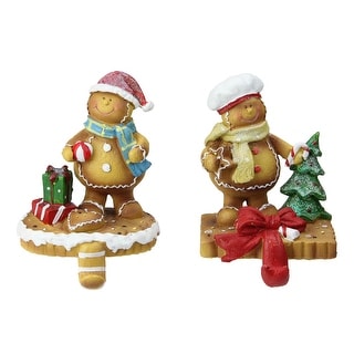 Set of 2 Holiday Gingerbread Christmas Stocking Holders 5.25" - Bed ...