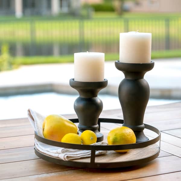 Natural Wood Lazy Susan Tray Black Metal - 1 - Bed Bath & Beyond - 40023706