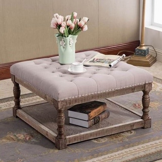 Light Gray Tufted Shelved Cocktail Ottoman Fabric 30-inch - Bed Bath ...
