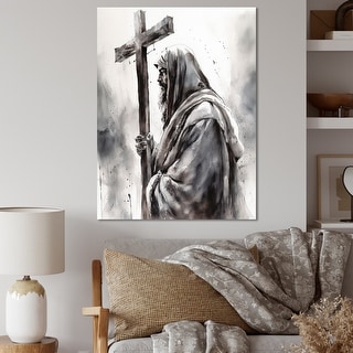 Designart "Jesus With Cross I" Religious Landscape Wall Art For Living ...