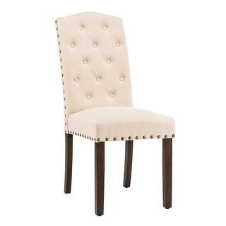 Fabric Upholstered Tufted High Back Dining Chairs with Nailhead Trim ...