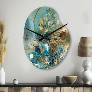Turquoise Yellow Captivating Liquid Ink - Abstract Marble Wall Clocks ...