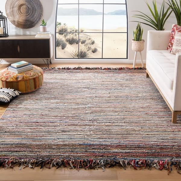 SAFAVIEH Handmade Vintage Boho Leather Zhanna Modern Stripe Leather Rug ...