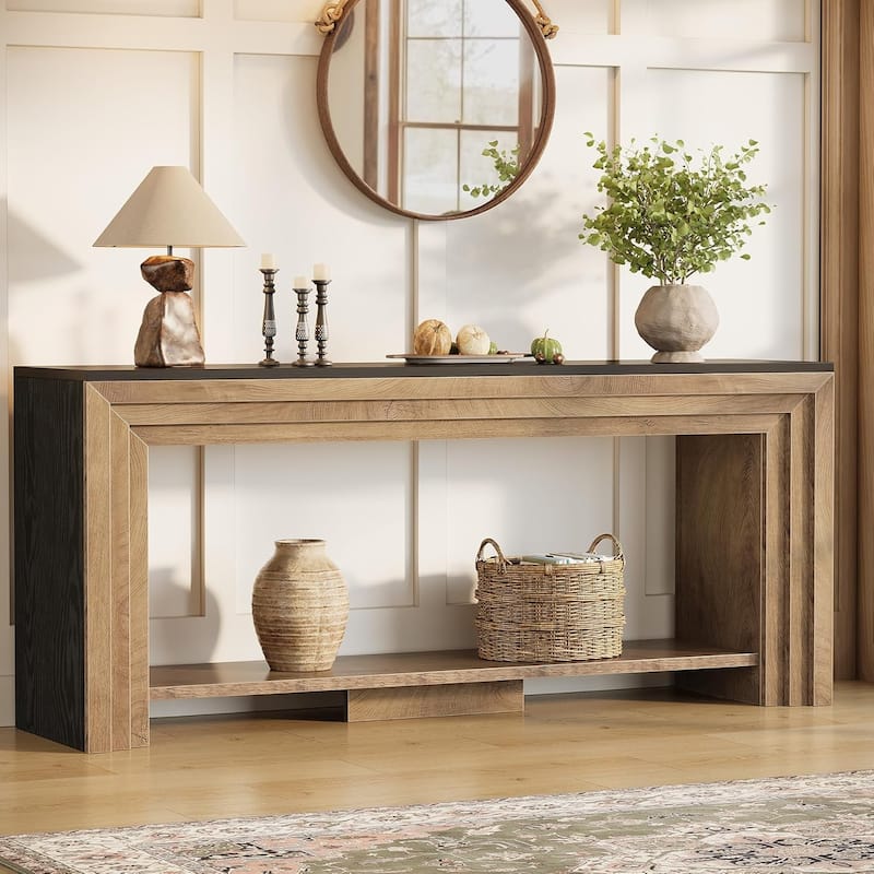 70.9-Inch Narrow Console Table, 2-Tier Modern Long Entryway Sofa Table ...