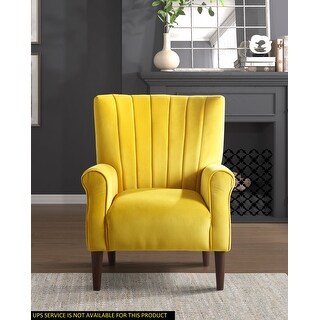 Velvet Accent Chair, Channel Tufted Back, Dark Brown Legs - Bed Bath ...