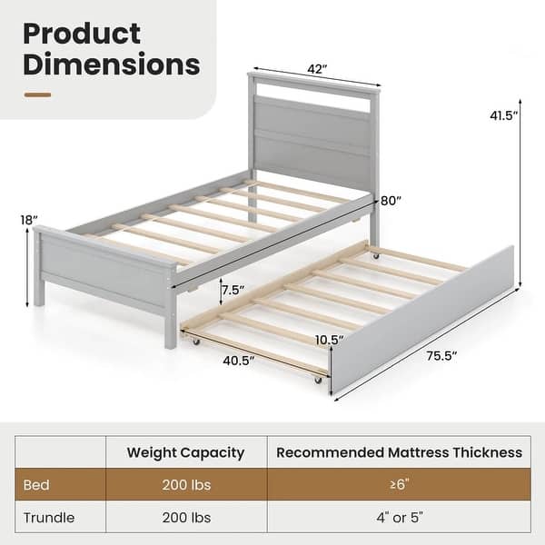 Twin Size Platform Bed Trundle Pull-out Trundle Headboard & Footboard ...
