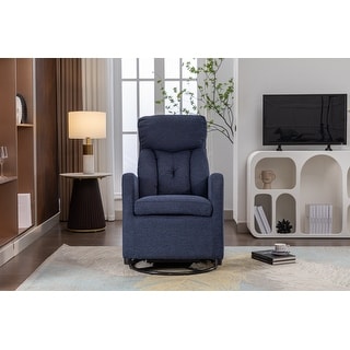 Blue Linen Swivel Rocking Chair Gilder Chair With Side Pocket - Bed ...