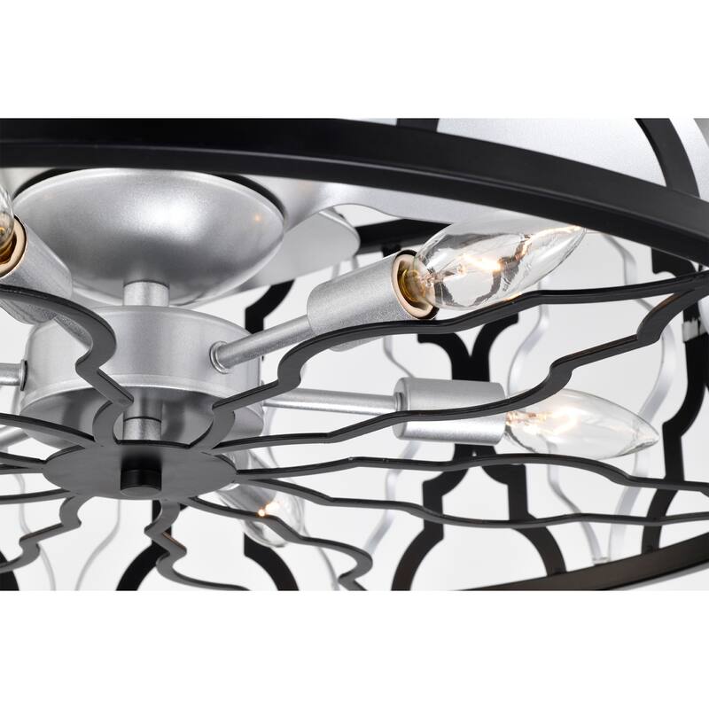 Netanel 24-inch Silver and Matte Black 6 Lights 3 Blades Lighted ...