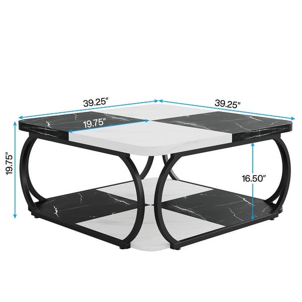 39'' 2-Tier Square Coffee Table with Metal Frame for Living Room - Bed ...