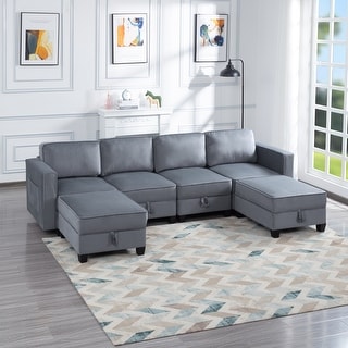 Dark Gray 116" Modular Sectional Sofa with Ottoman & Hidden Storage ...
