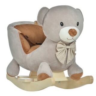 Kids Rocking Horse, Bear-Shaped Plush Toddler Ride on Horse with Sound ...