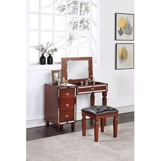 Cherry Vanity Set w Stool Drawers 1pc Bedroom Furniture Set - Bed Bath ...