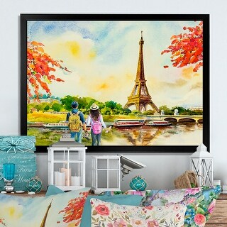 Designart "Romantic Couple In Love In Paris VI" French Country Framed ...