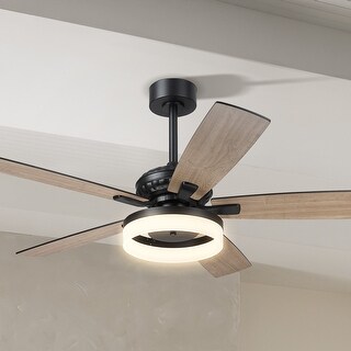 52-Inch 5-Blade Black Ceiling Fan Light with LED Light DC Motor - Bed ...