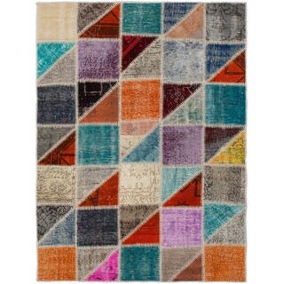 ECARPETGALLERY Hand-knotted Color Transition Patchwork Multi Wool Rug ...