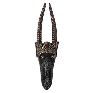 Novica Handmade Wary Antelope African Wood And Brass Mask - Bed Bath ...