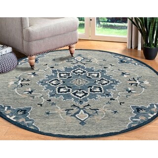 Sevita Grey/Blue Medallion Round Area Rug - Bed Bath & Beyond - 40314372